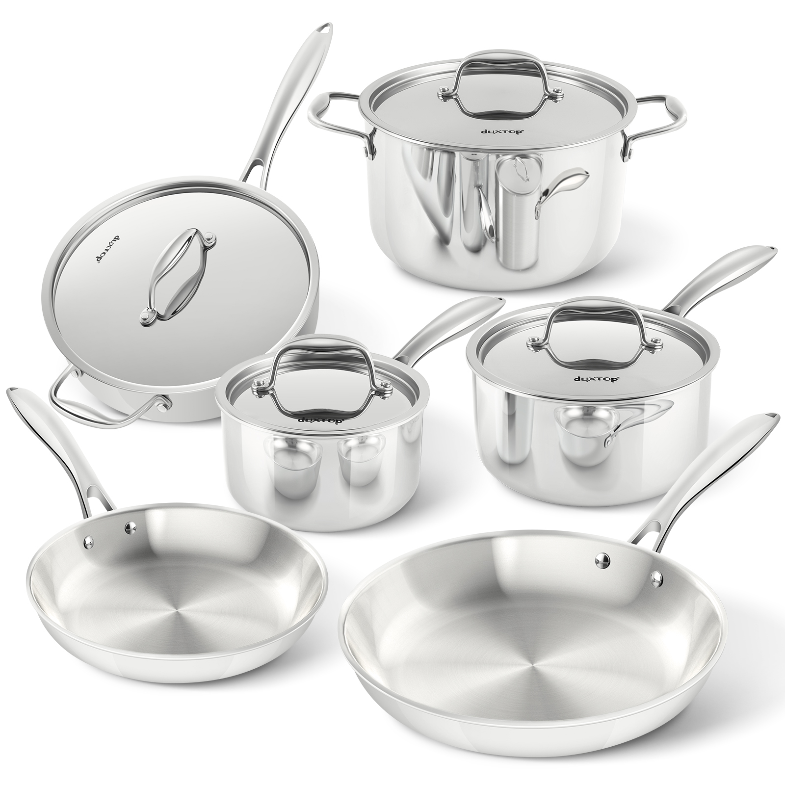 Duxtop 10PC Kitchen Pots and Pans Set, Whole-Clad Tri-Ply Stainless ...
