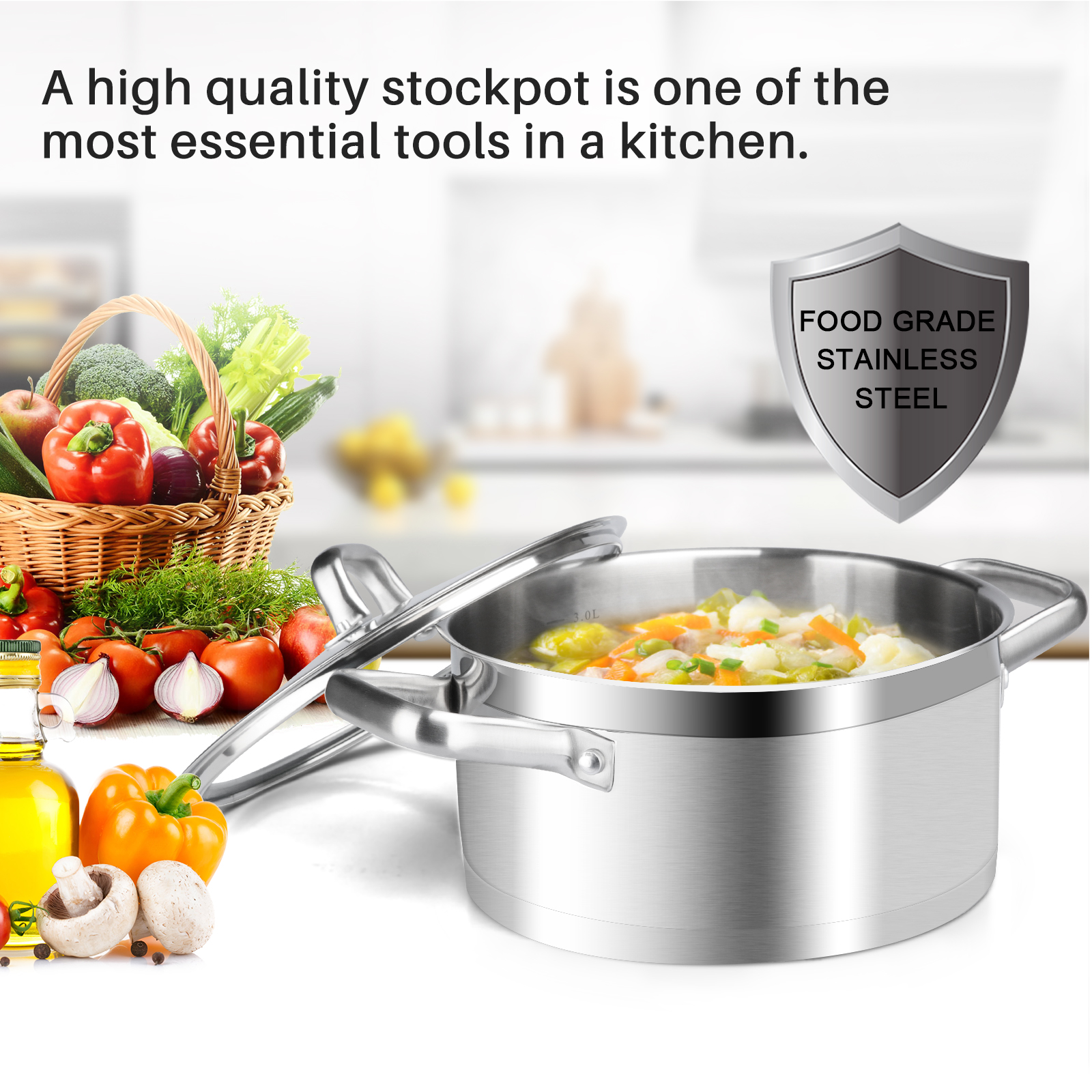 Duxtop 4.2 Qt Stockpot with Lid, Professional Stainless Steel Stock Pot ...