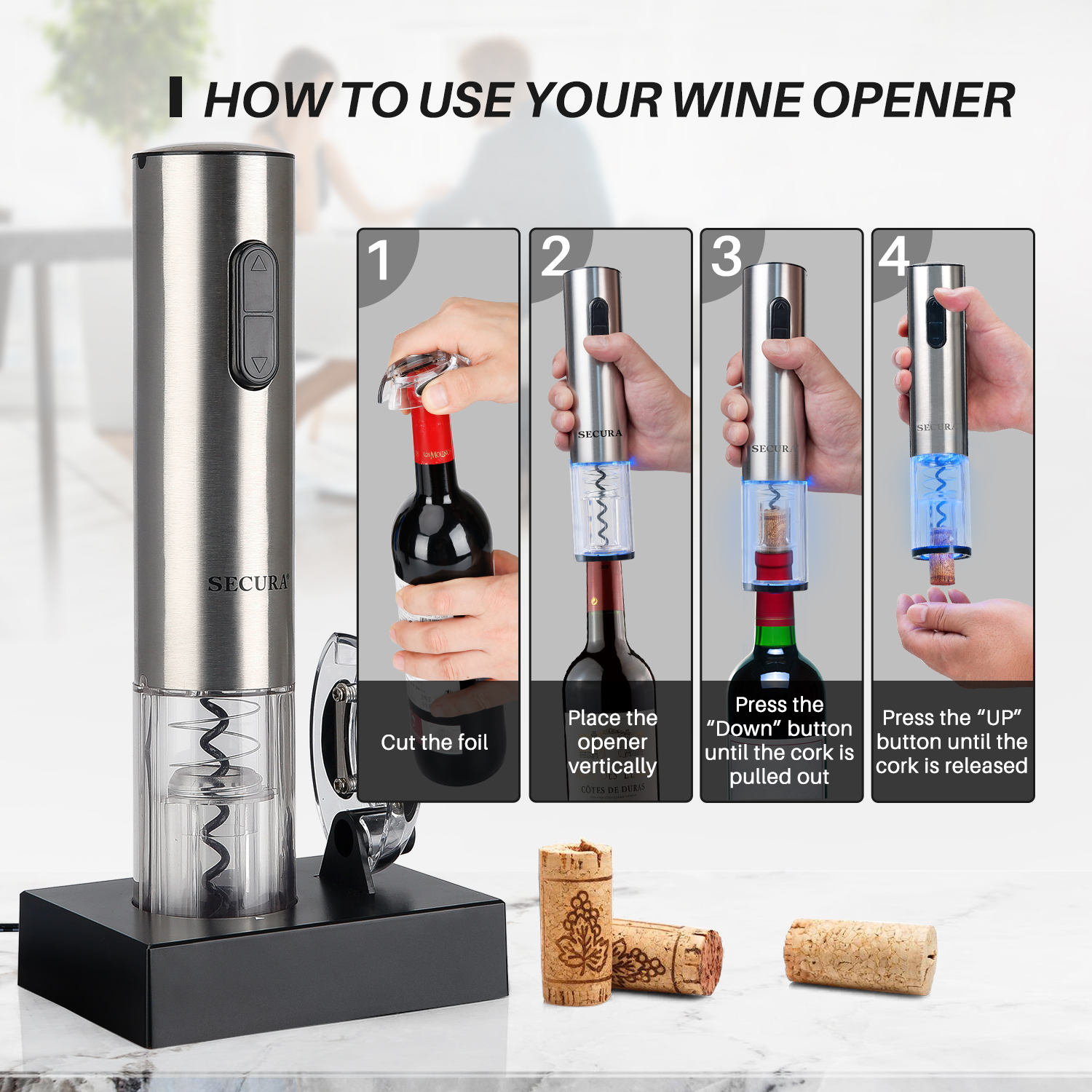 Secura Electric Wine Opener, Automatic Electric Wine Bottle Corkscrew ...