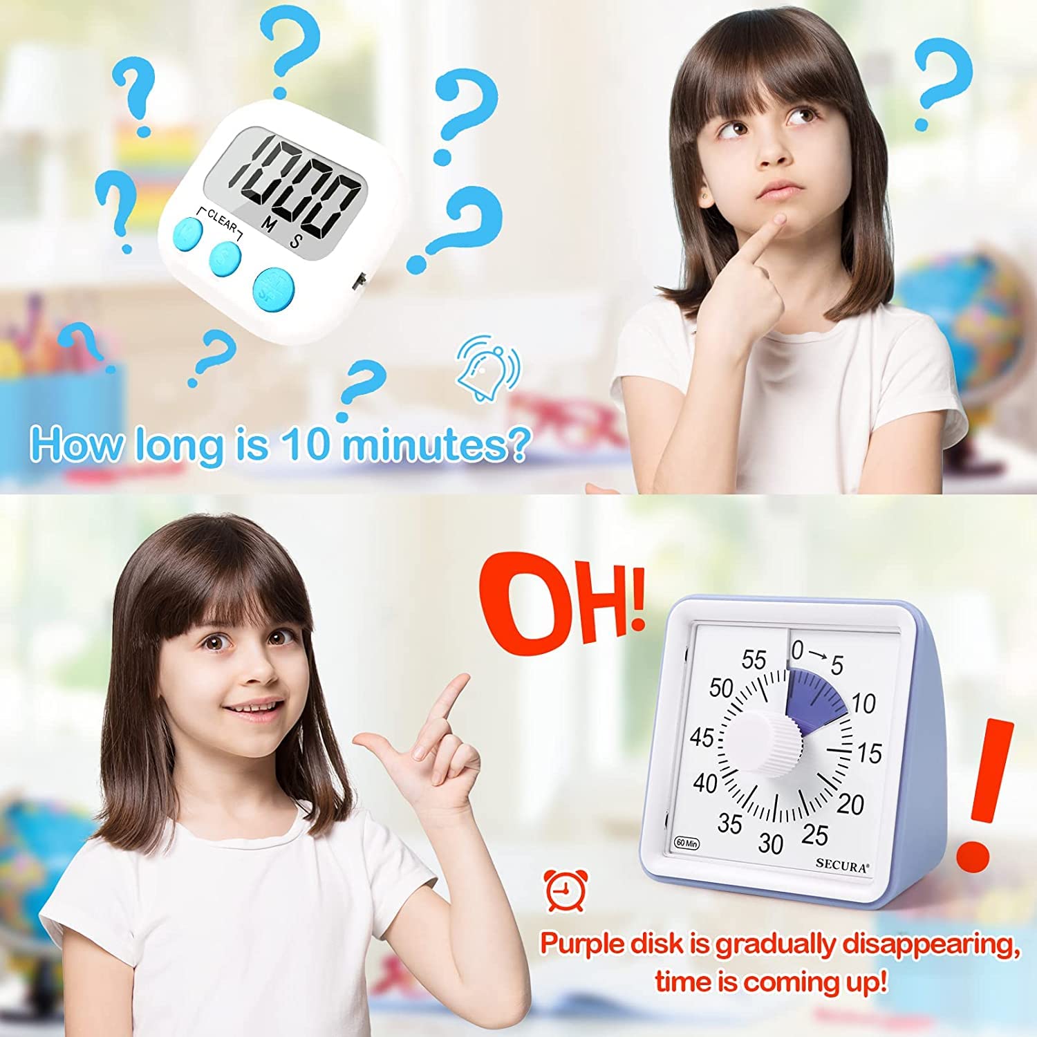 Secura 60-Minute Visual Timer, Classroom Timer, Countdown Timer for ...