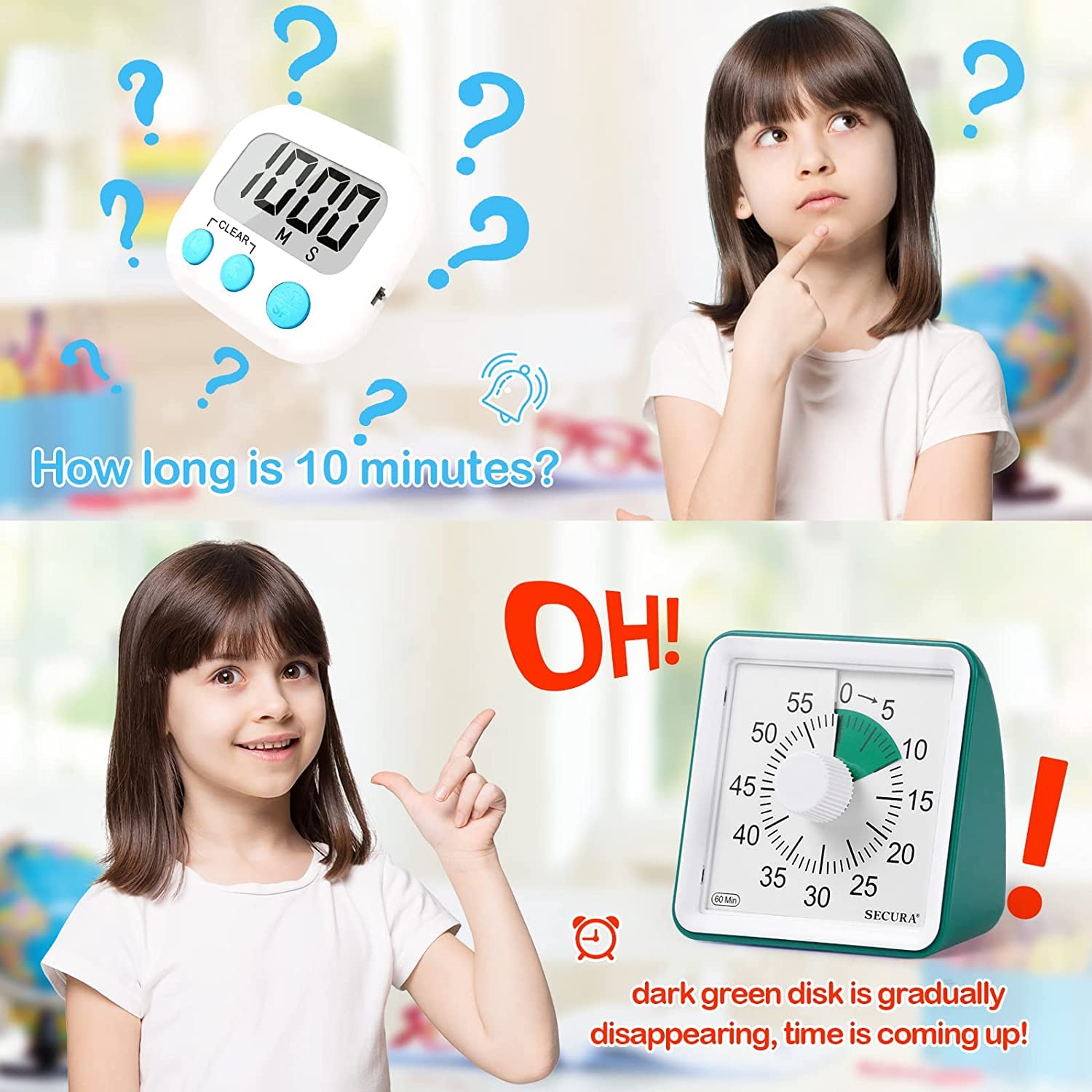 Secura 60-Minute Visual Timer, Classroom Timer, Countdown Timer for ...