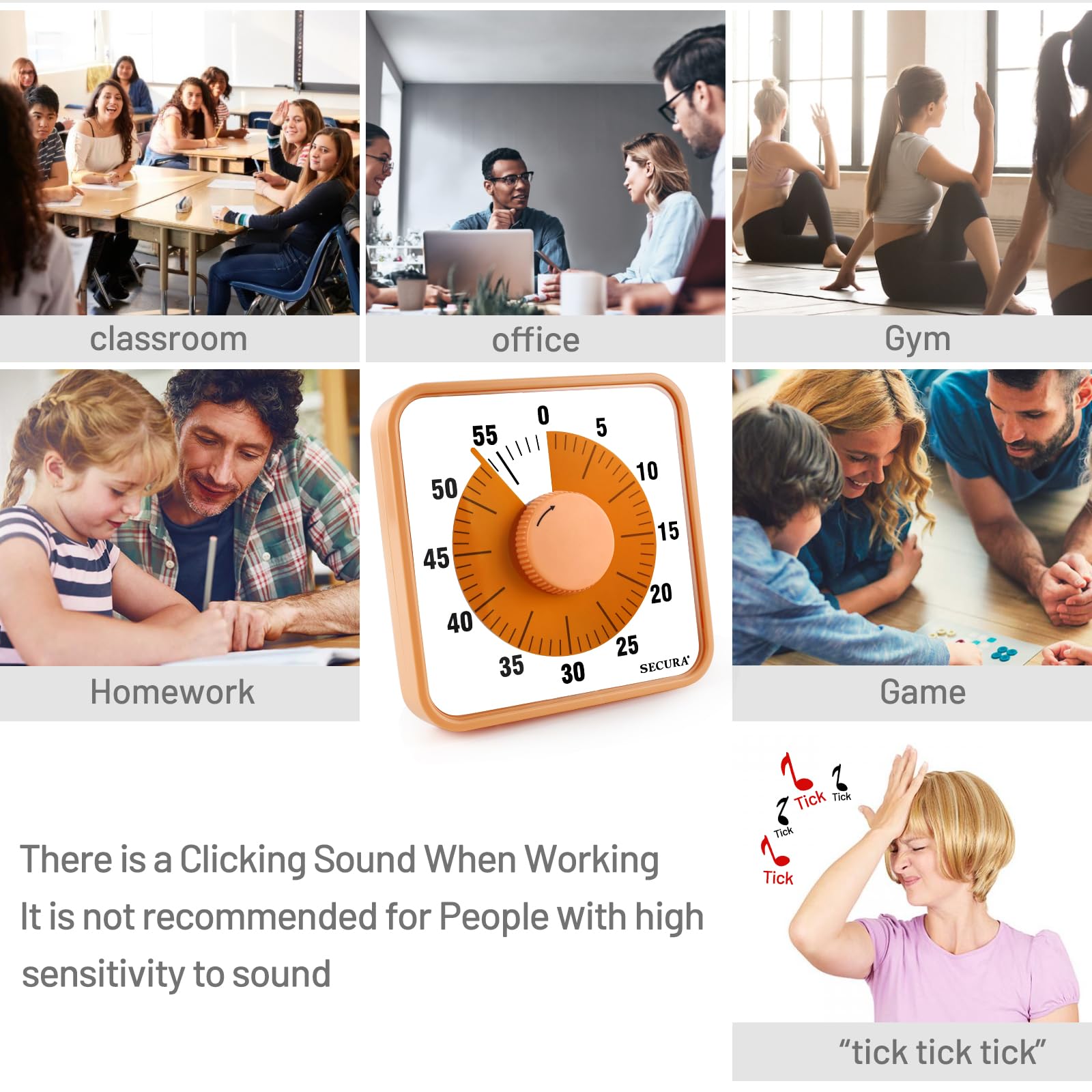 Secura 7.5 Inch Visual Timer, 60 Minute Oversize Countdown Visual Timer ...