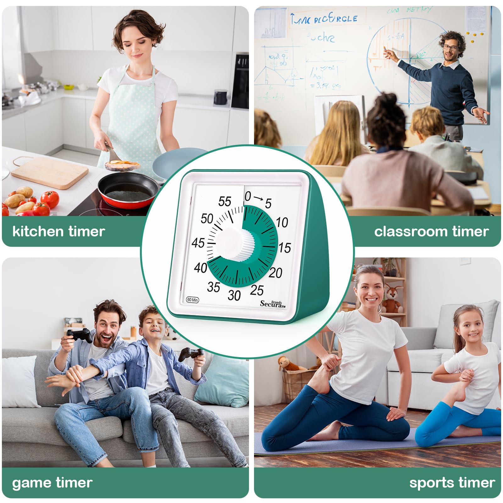 Secura 60 Minute Essential Visual Timer for Kids, Countdown Clock Timer ...