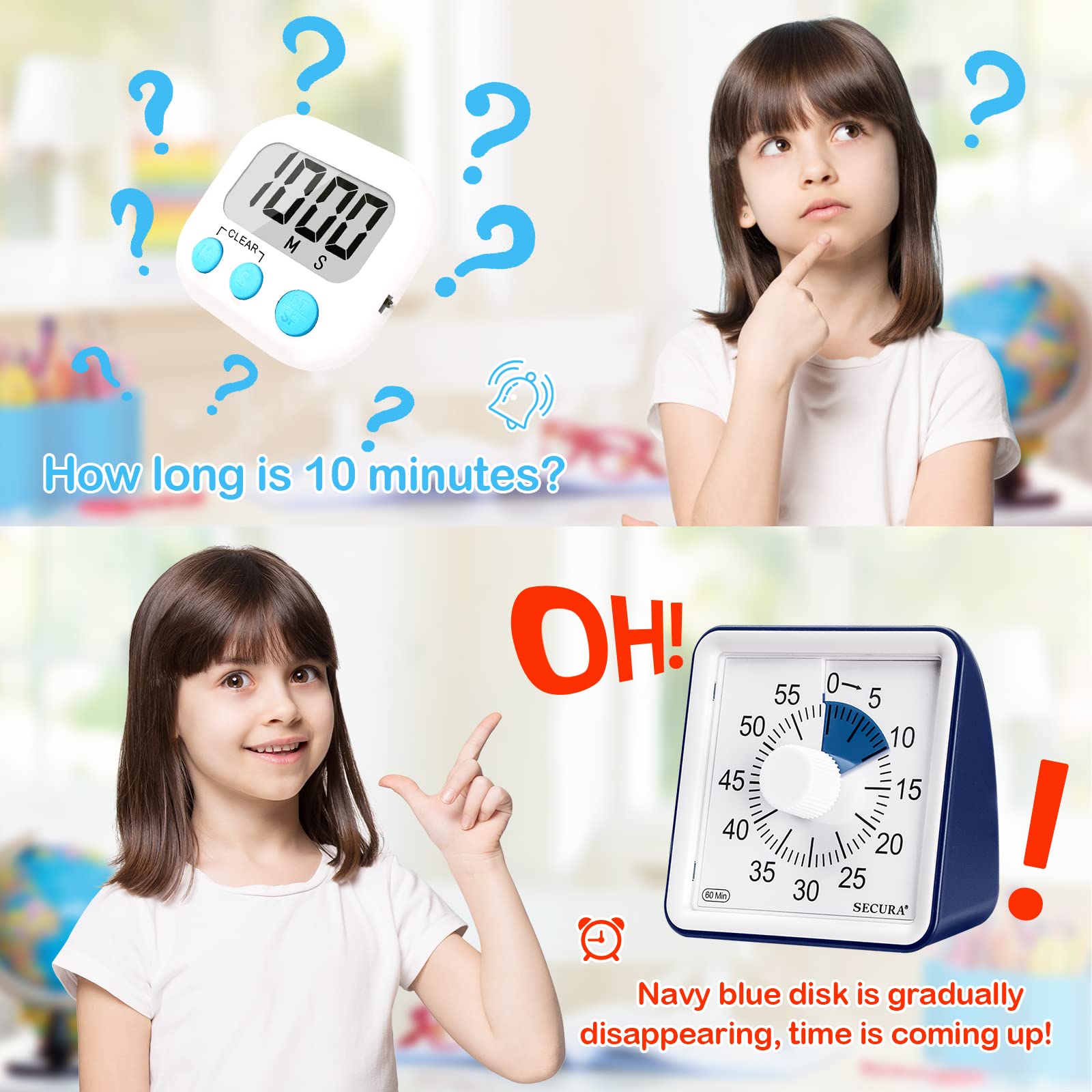 Secura 60-Minute Visual Timer, Classroom Timer, Countdown Timer for ...