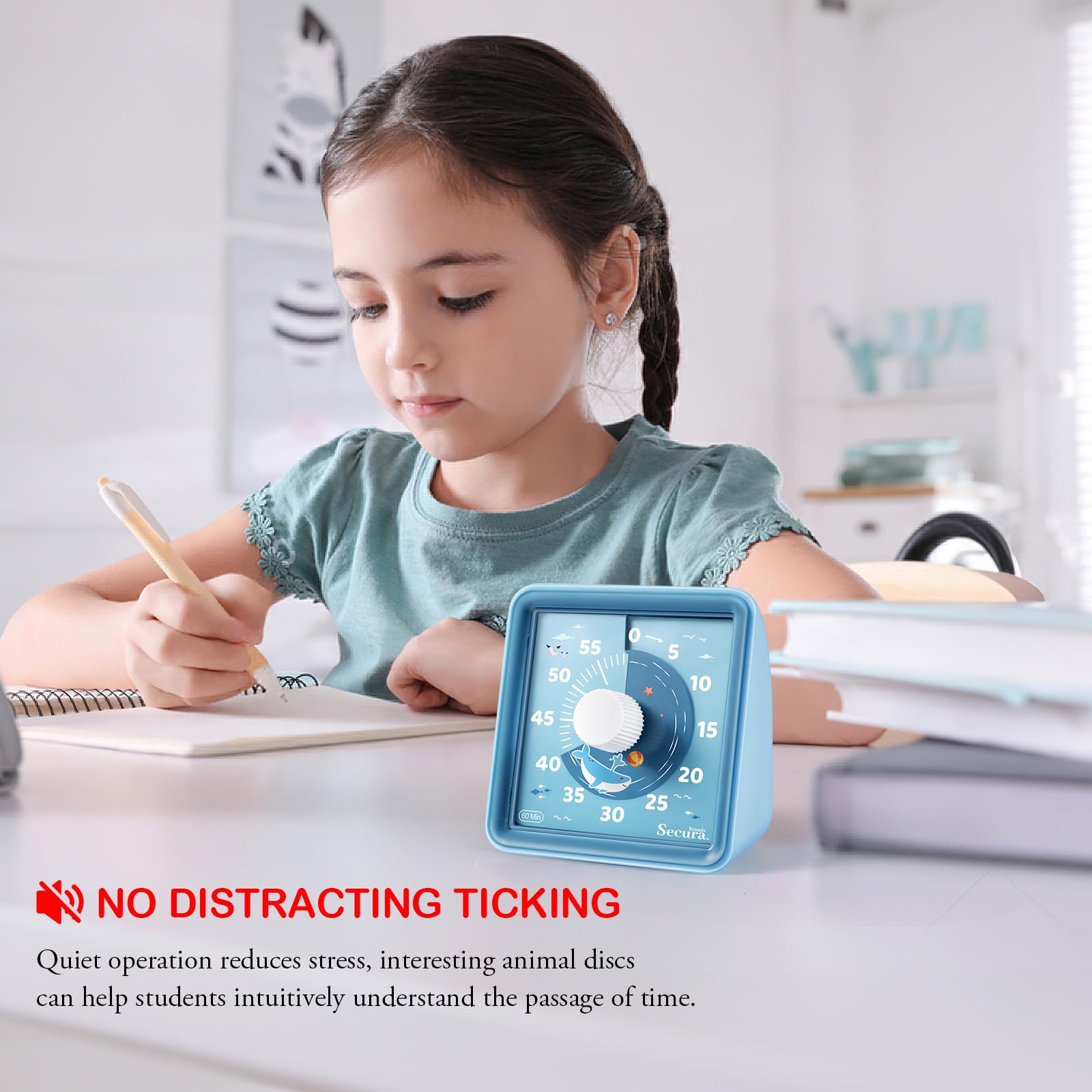 Secura 60-Minute Visual Countdown Timer for Kids & Classroom, Pomodoro ...