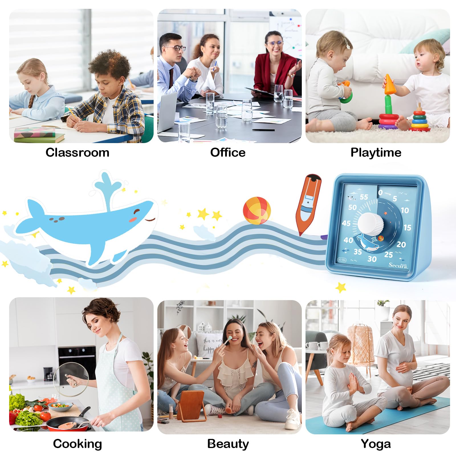 Secura 60-Minute Visual Countdown Timer for Kids & Classroom, Pomodoro ...
