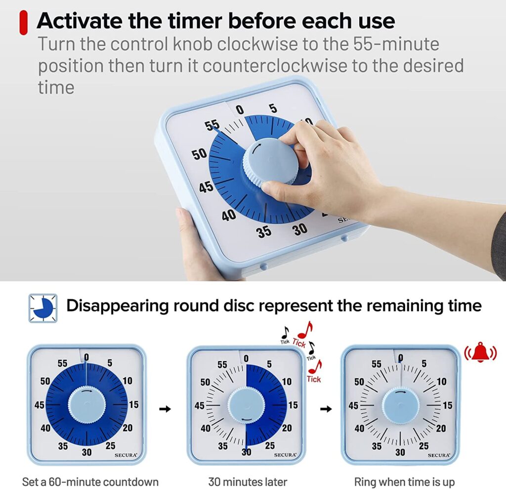 Secura 7.5 Inch Visual Timer, 60 Minute Visual Oversize Countdown Timer ...