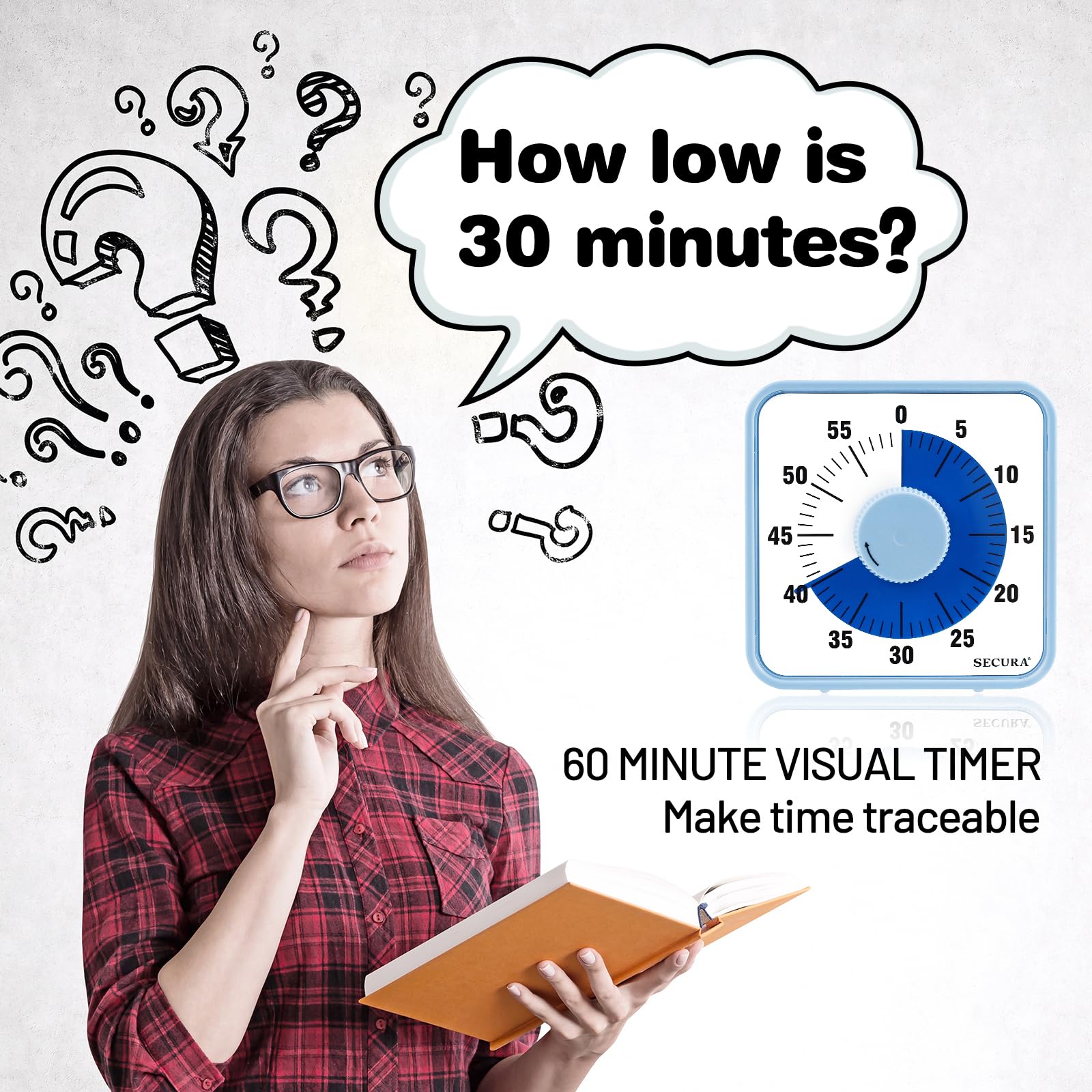 Secura 7.5 Inch Visual Timer, 60 Minute Visual Oversize Countdown Timer ...