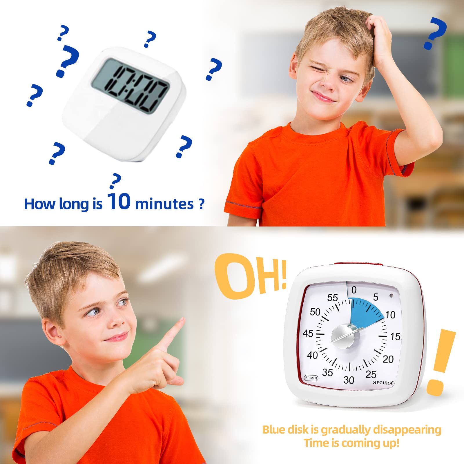 Secura 60-Minute Visual Timer, Silent Study Timer for Kids and Adults ...